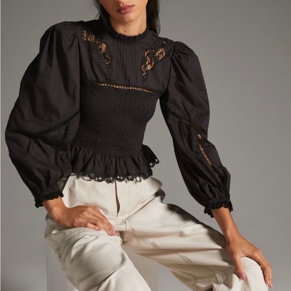FARM Rio | Tops | Anthropologie X Farm Rio Smocked Eyelet Blouse | Poshmark